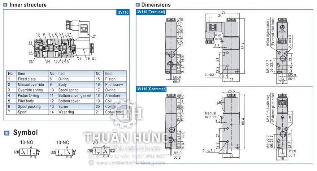 Van Điện Từ Khí Nén AIRTAC 3V110-06 (Van Khí Nén 3/2)