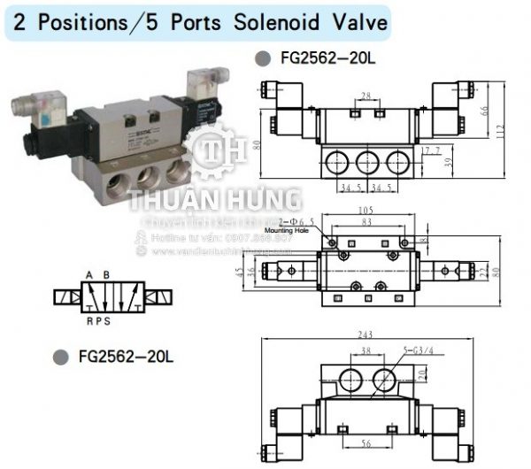 Van Điện Từ Khí Nén STNC FG2562-20L (Ren 27, Van Khí Nén 5/2)