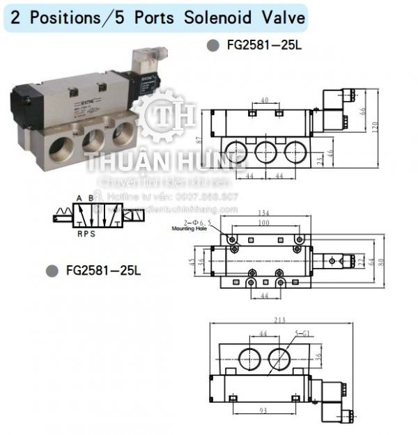 Van Điện Từ Khí Nén STNC FG2581-25L (Ren 34, Van Khí Nén 5/2)