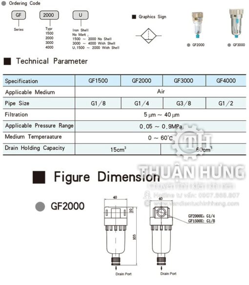Bộ Lọc Đơn Khí Nén STNC GF2000 (Ren 13, G1/4)