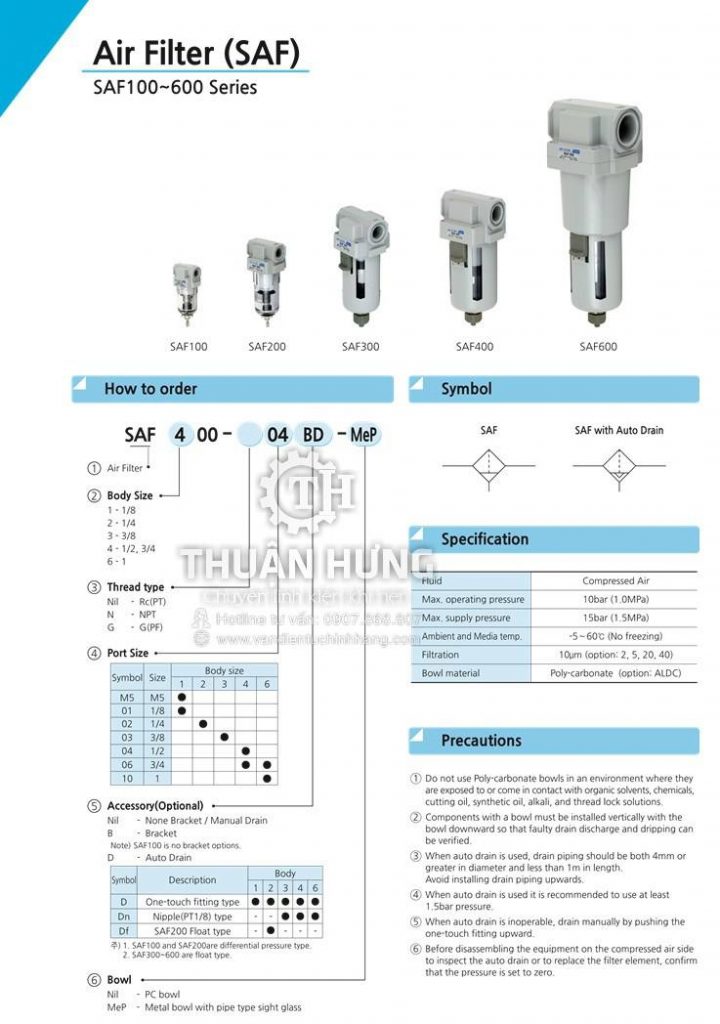 Bộ Lọc Khí Nén SKP SAF2000-02| Thiết Bị Tách Nước Từ Khí Nén Phi 13