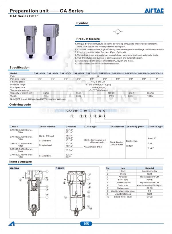 Bộ Lọc Khí Nén AIRTAC GAF200-08 (Lọc Đơn Ren 13mm)