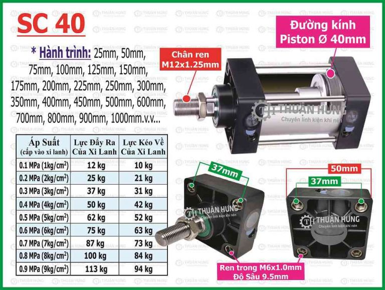 Ben Hơi Khí Nén Airtac SC40x200 (Xi Lanh Đế Vuông SC40-200)