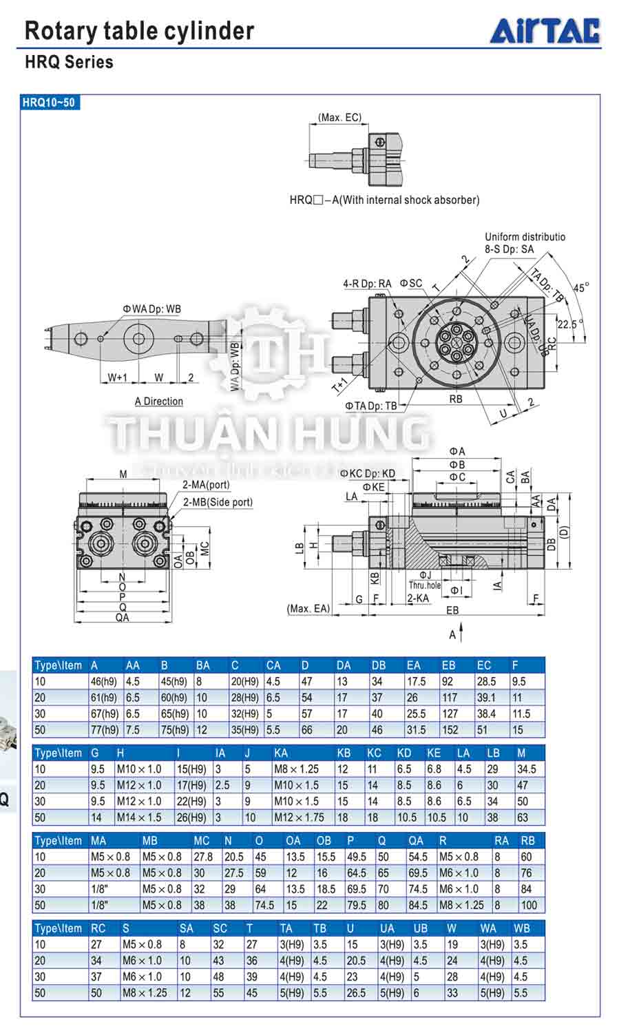 Xi Lanh Quay Khí Nén AIRTAC HRQ200A (Xi Lanh Xoay 180 độ)