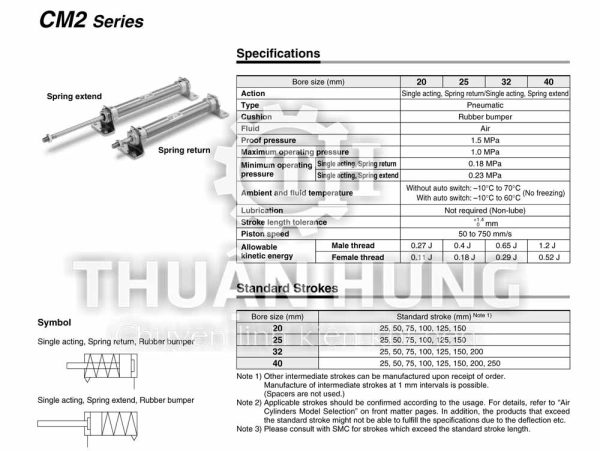 Xi Lanh Khí Nén SMC CDM2B20-150Z (Loại Tiêu Chuẩn, Tác Động Kép)