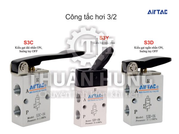 Công Tắc Hơi Airtac S3PF-M5, S3PF-06, S3PF-08 (Công Tắc Hành Trình 3/2)