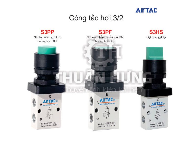 Van cơ khí nén Airtac S3R-08 (Công tắc hành trình 3/2, ren 13mm)