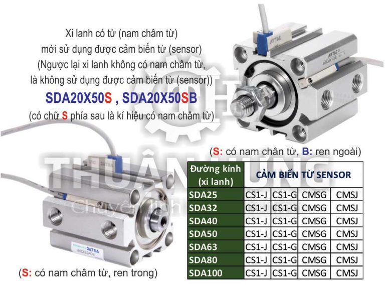 Xi Lanh Compact Airtac SDA20X50S, SDA20X50SB (Loại Có Từ)